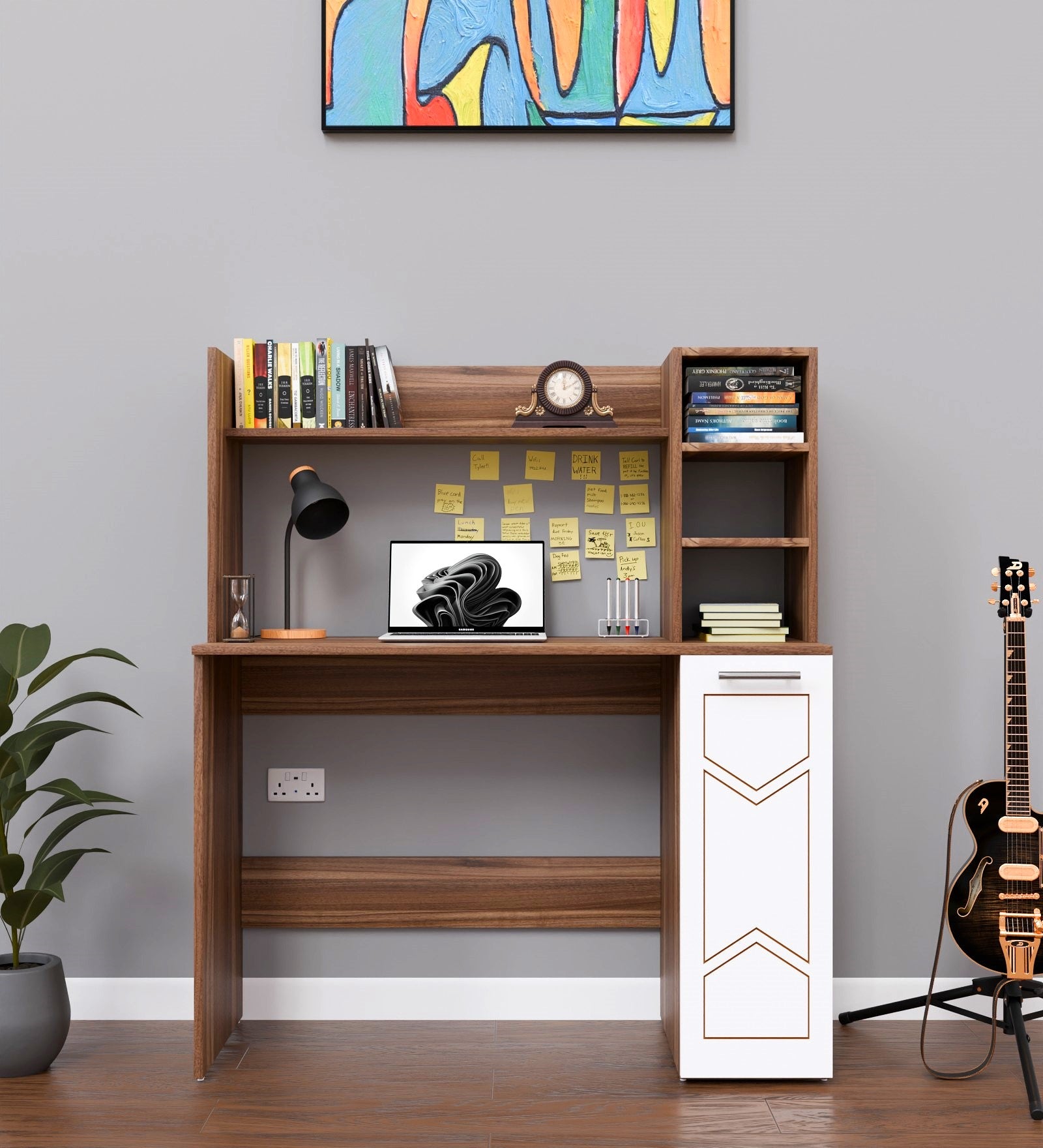 SPYDERCRAFT Matte Finish Liard Study Table| Color: Noce Lyon and White ...