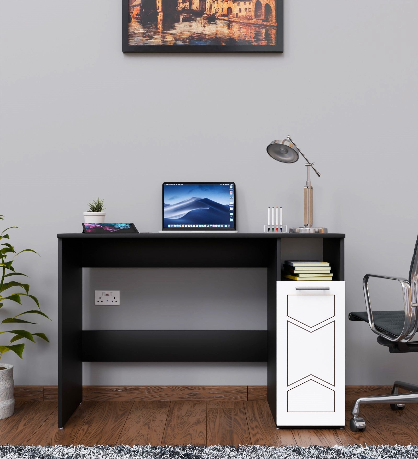 SPYDERCRAFT Matte Finish Aster Study Table| Color: Black and White| Do ...